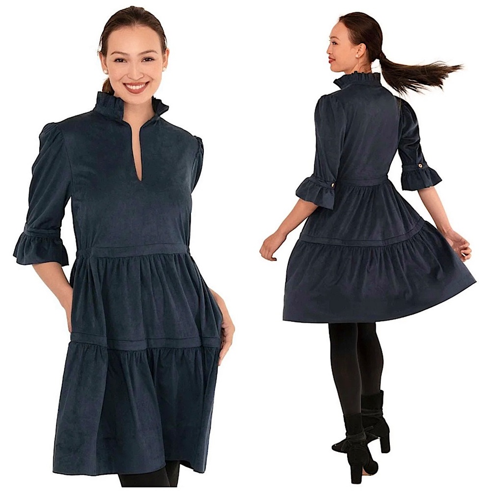 Gretchen Scott Teardrop Ultra Suede Navy Dress Size S - Gem